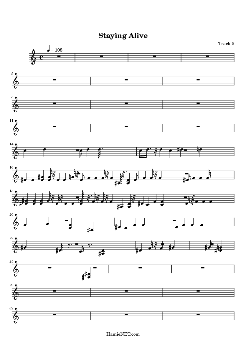 Staying Alive Sheet Music - Staying Alive Score • HamieNET.com